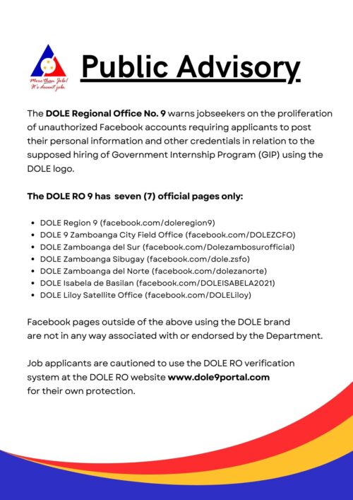 Public Advisory against fraudulent hiring under GIP | DOLE 9
